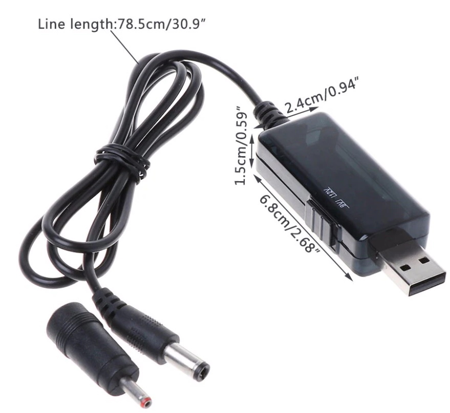Повышающий кабель питания переобразователь DC 5V на 9V и 12V USB с дисплеем
